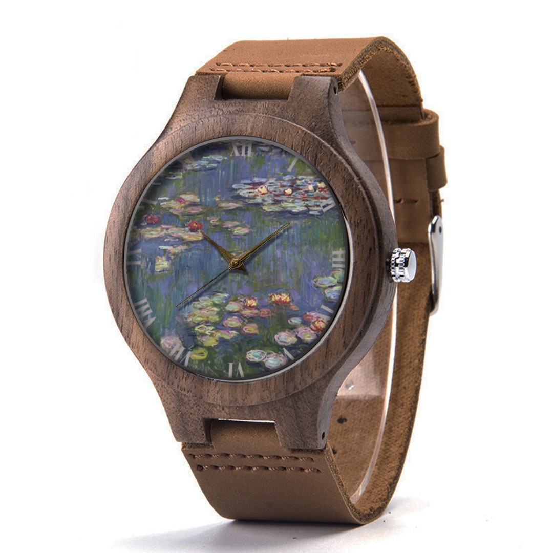 Claude Monet Water Lilies Art Wood Leather Watch, Claude Monet Wood ...