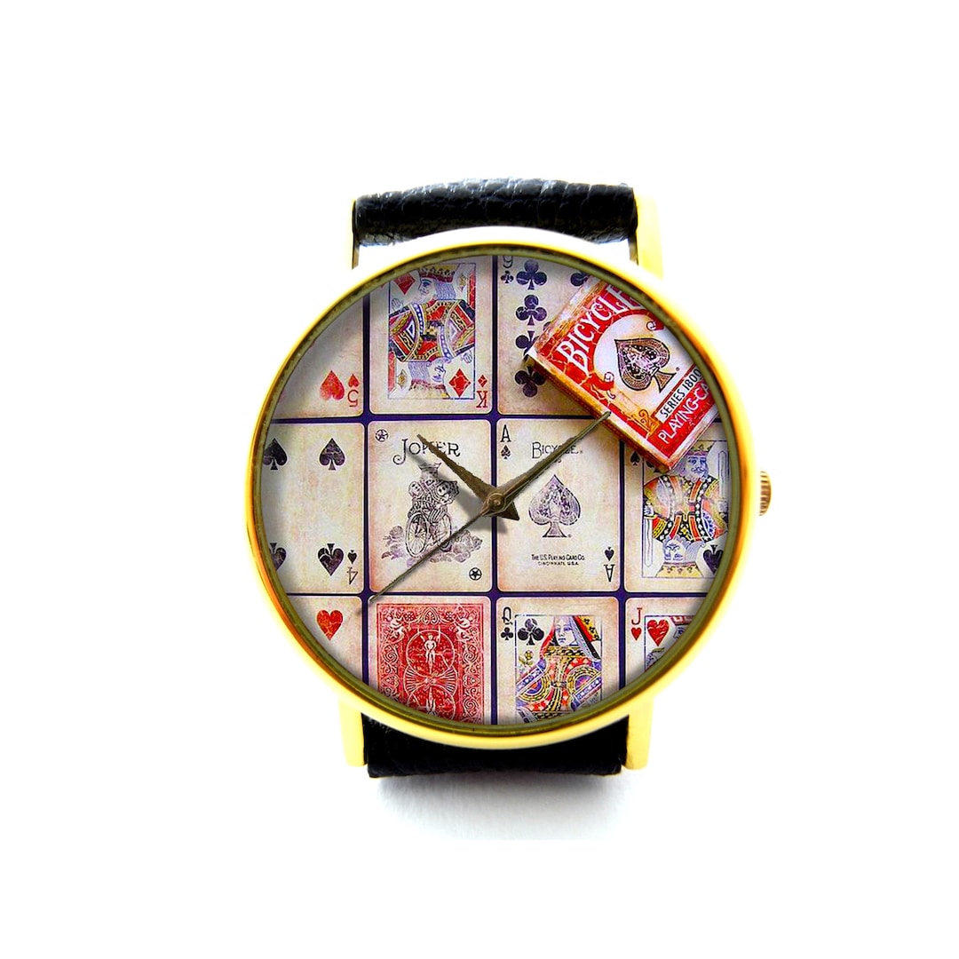Playing Cards Leather Watch, Antique Playing Card Ladies Watch, Tarot ...