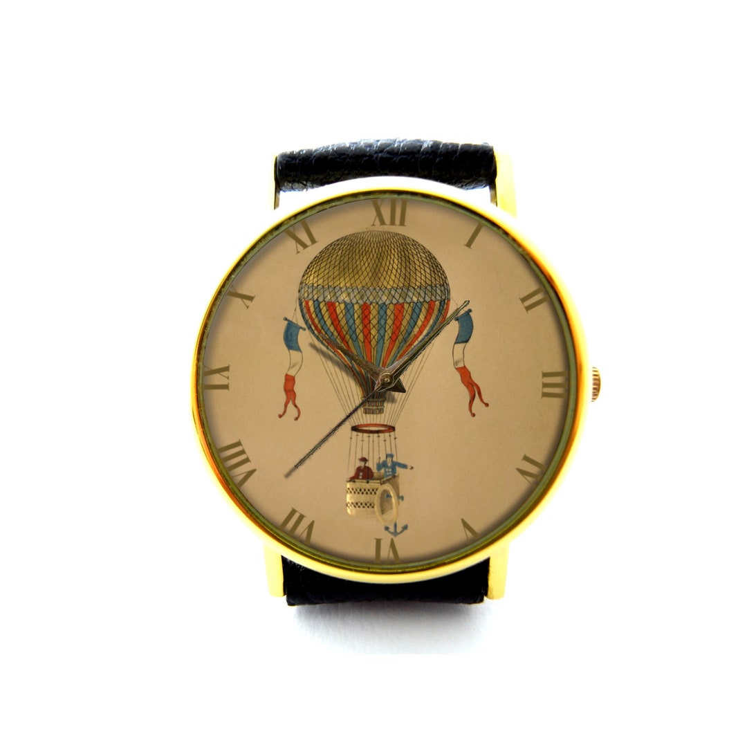 Hot Air Balloon Leather Watch, Antique Balloon Ladies Watch, Unisex ...