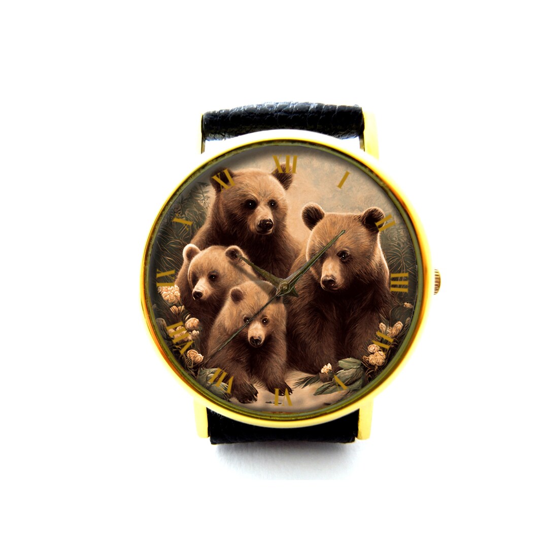 Brown Bear Family Leather Watch, Bear Watch, Unisex Watch, Cute Bear ...