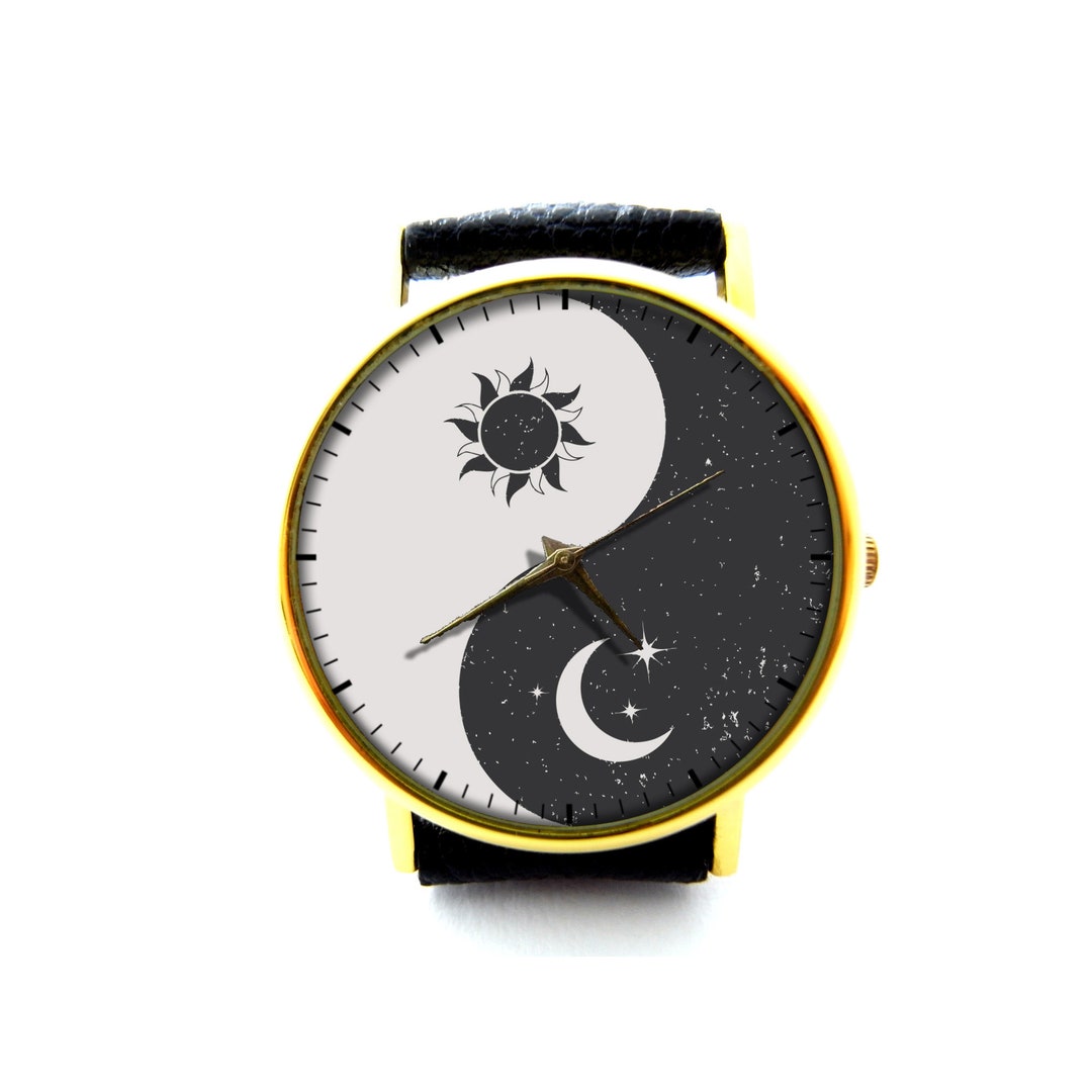 Yin Yang Symbol Leather Watch, Sun and Moon Watch, Gift Ideas, Birthday ...