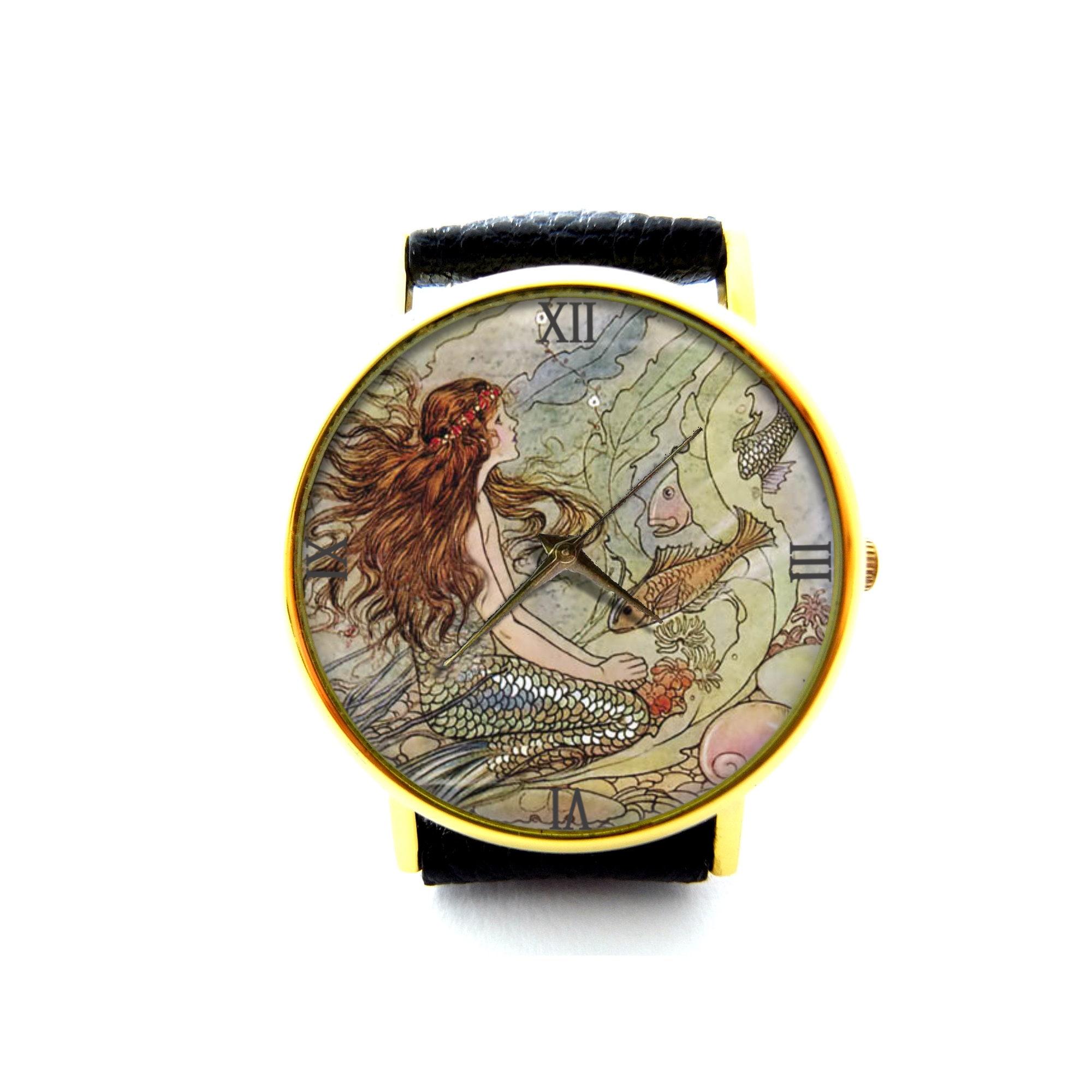 Fairytale Mermaid Leather Watch, Mermaid Ladies Watch, Unisex Watch ...