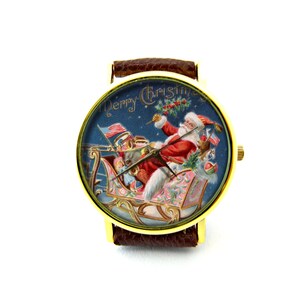 Vintage Christmas Leather Watch, Christmas Watch, Santa Claus Watch ...