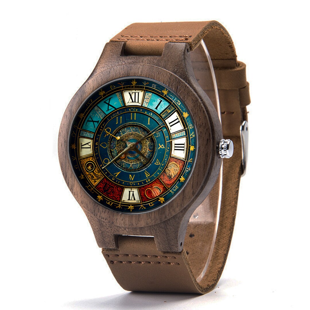 Astronomical Wood Leather Watch, Ancient Greek Wood Watch, Man Size ...