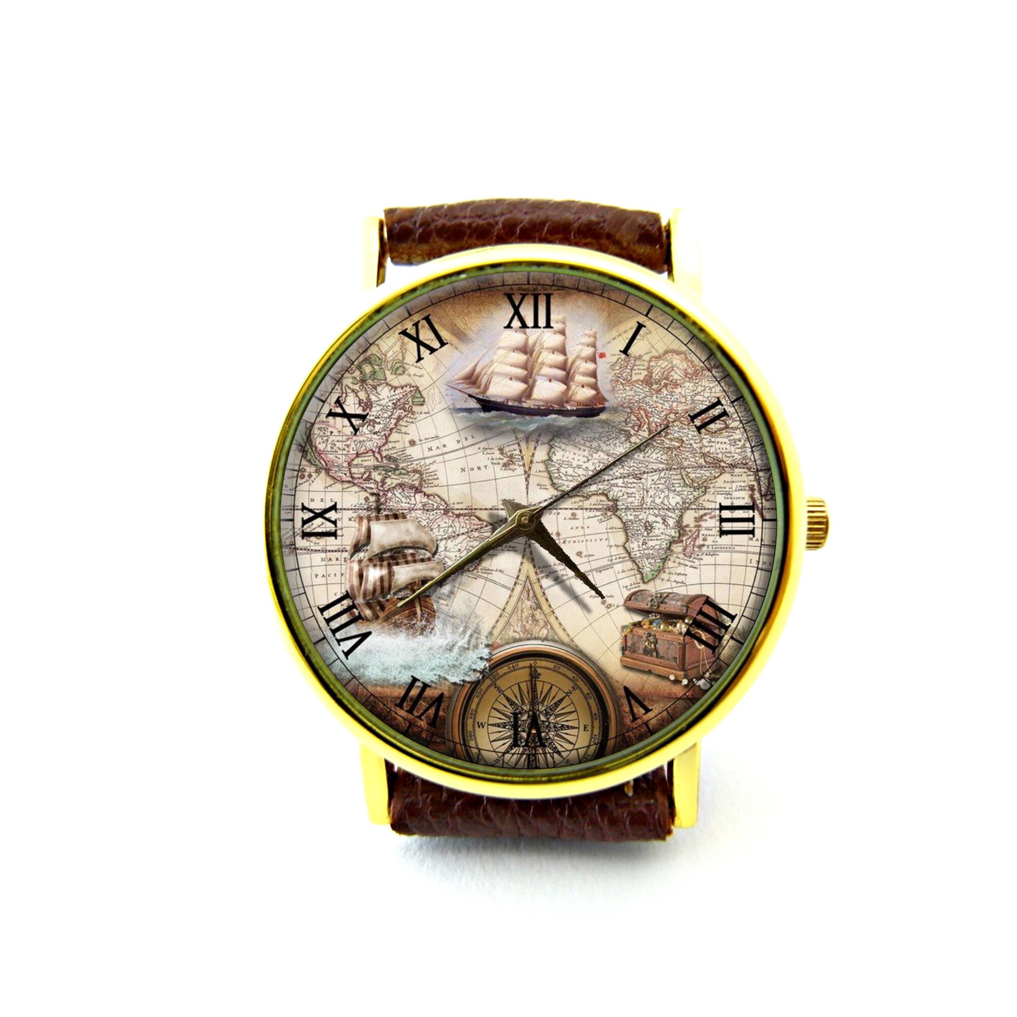 Navigation at Sea Leather Watch Compass Ladies Watch Unisex - Etsy