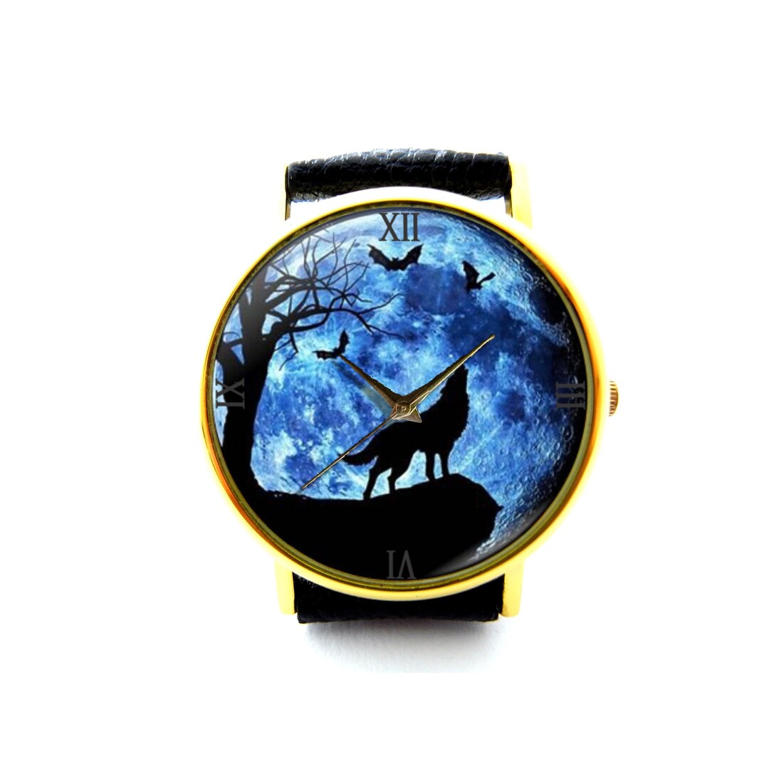Wolf and Bat Leather Watch, Wolf and Bat Ladies Watch, Unisex Watch ...