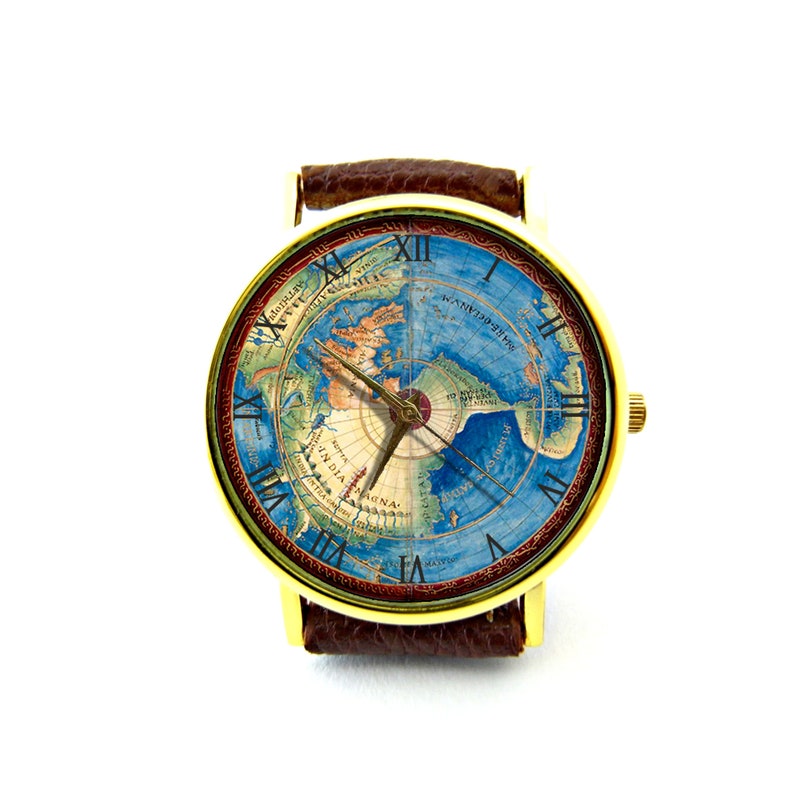 World Map Leather Watch, Map Watch, Vintage Map Watch, Antique Map ...