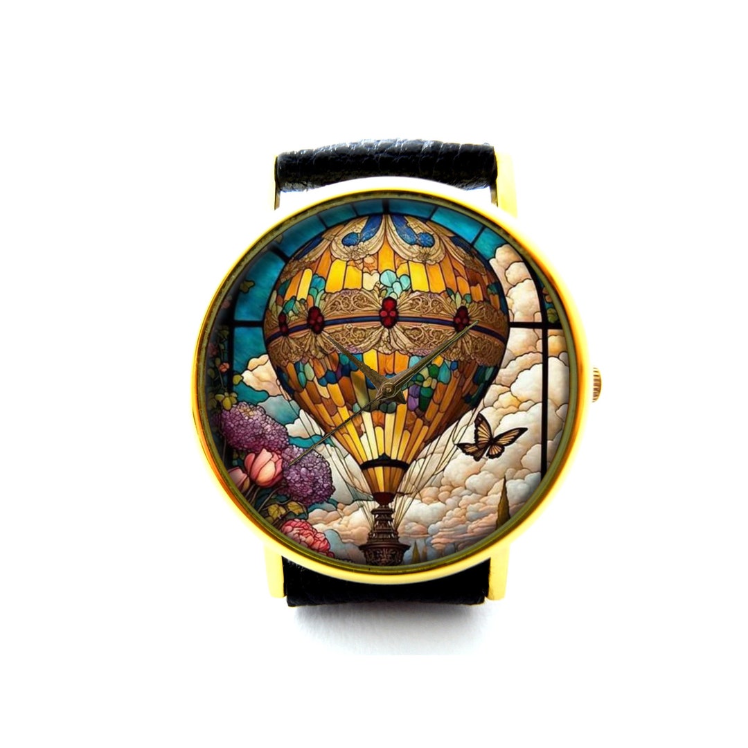 Vintage Hot Air Balloons Leather Watch, Antique Balloons Ladies Watch ...