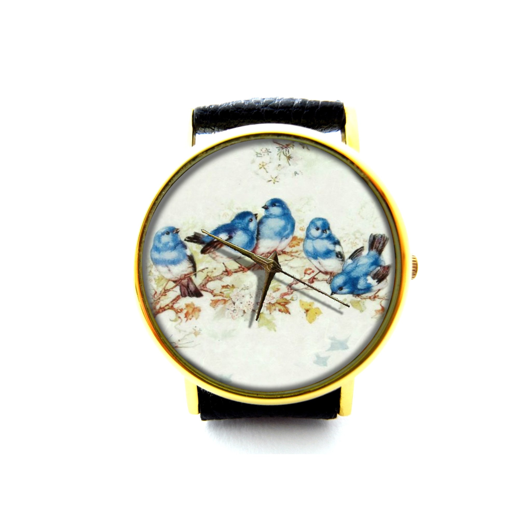 Blue Birds Leather Watch, Blue Birds Ladies Watch, Unisex Watch, Blue ...