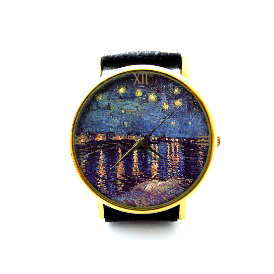 Starry Night Over the Rhone Leather Watch, Van Gogh Art Jewelry Night ...