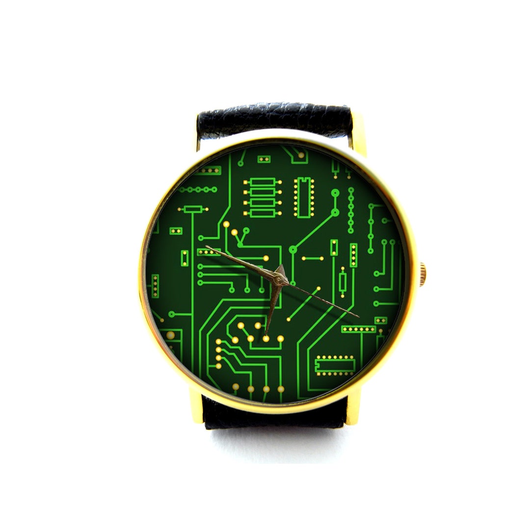 Circuit Board Leather Watch, Unisex Watch, Ladies Watch, Mens Watch ...