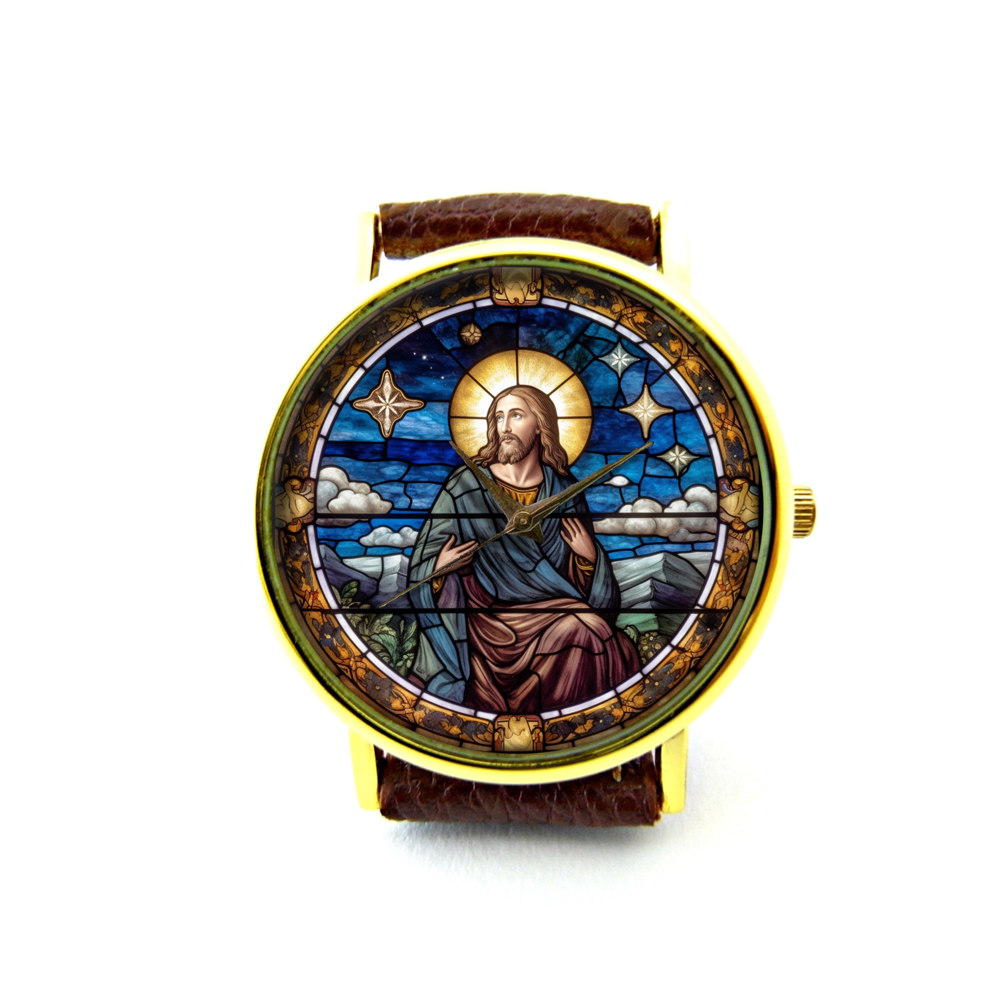 Jesus Stained Glass Leather Watch, Jesus Ladies Watch, Unisex Watch ...