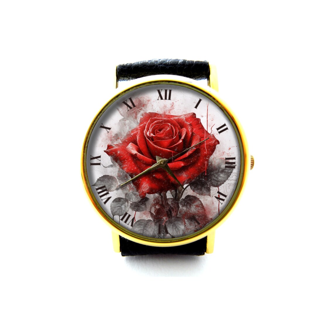Red Rose Leather Watch, Vintage Flower Leather Watch, Vintage Rose ...