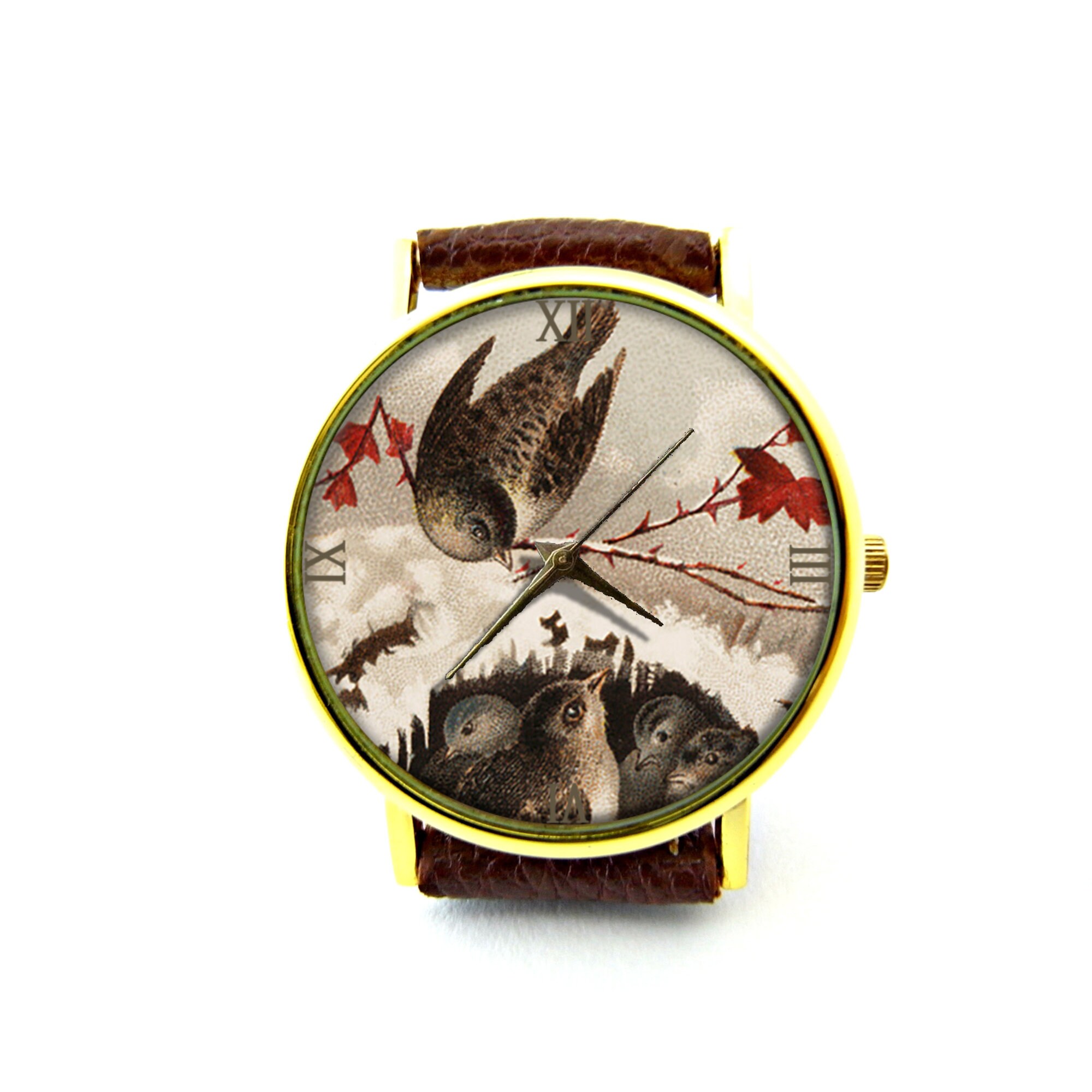 Vintage Winter Birds Leather Watch, Winter Birds Ladies Watch, Unisex ...