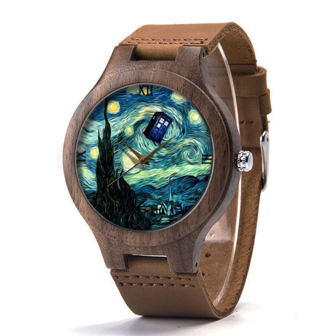 Dr Who Starry Night Wood Leather Watch, Vincent and the Doctor Dr Who ...