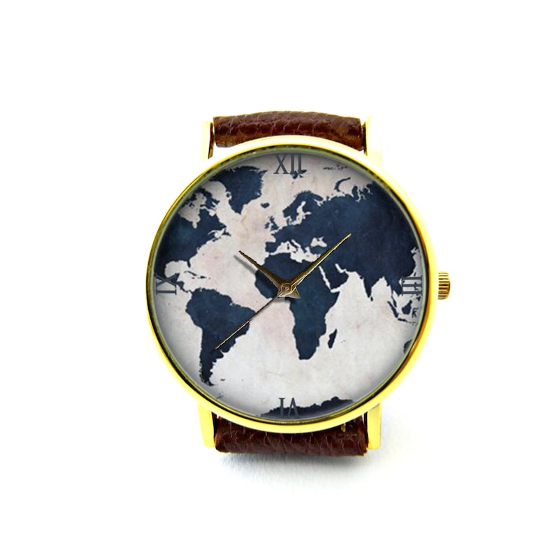 Reloj de cuero mapa del mundo mapa del mundo reloj de las - Etsy España