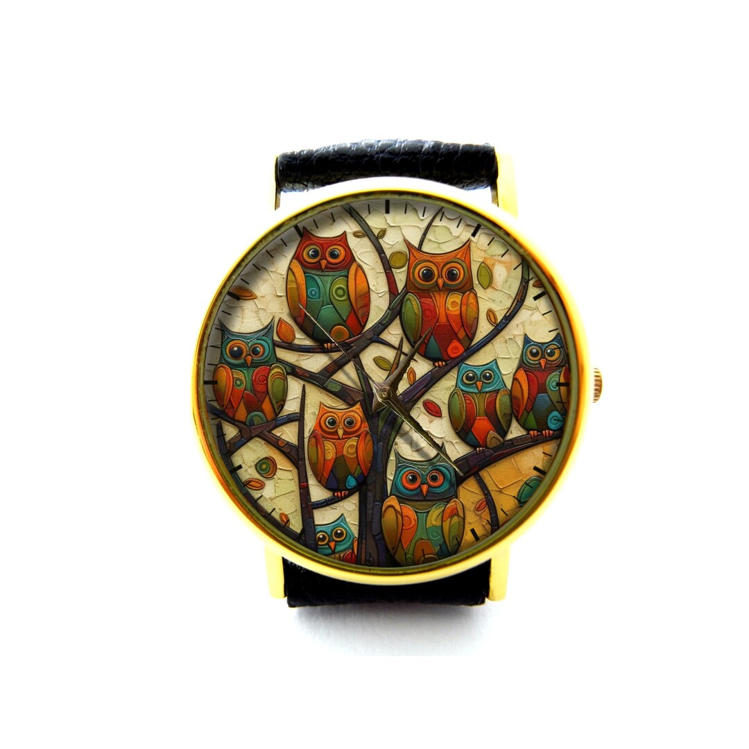 Owl Family Leather Watch, Antique Owl Ladies Watch, Owl Unisex Watch ...