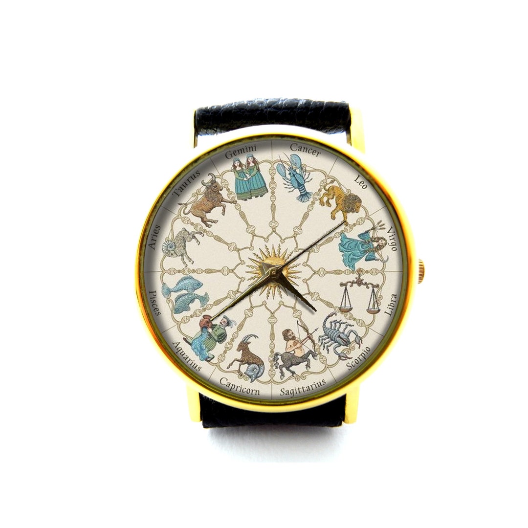 Zodiac Signs Leather Watch, Star Signs Watch, Astrological Sign Watch, Unisex Watch, Ladies ...
