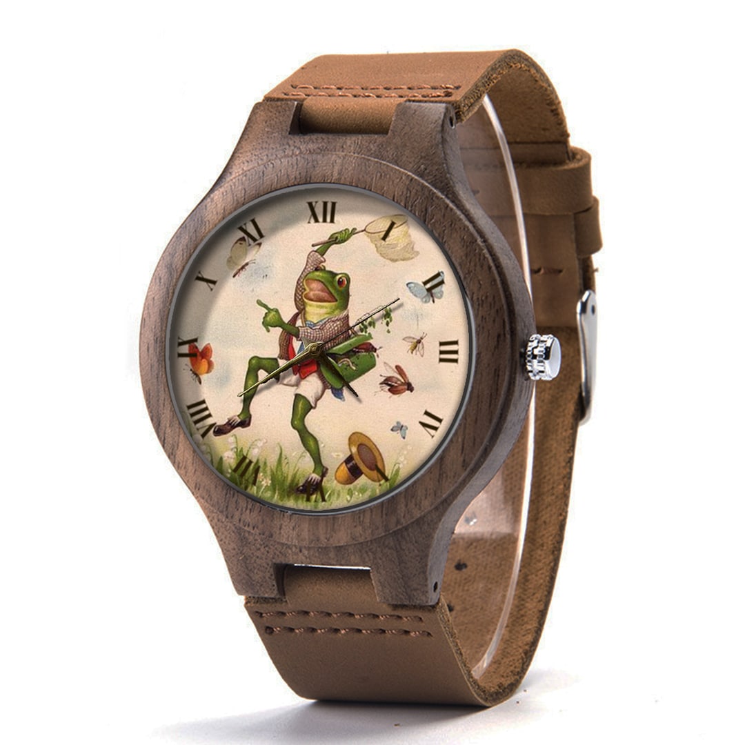 Frog Catch Butterflies Wood Leather Watch, Frog Wood Watch, Frog Watch ...
