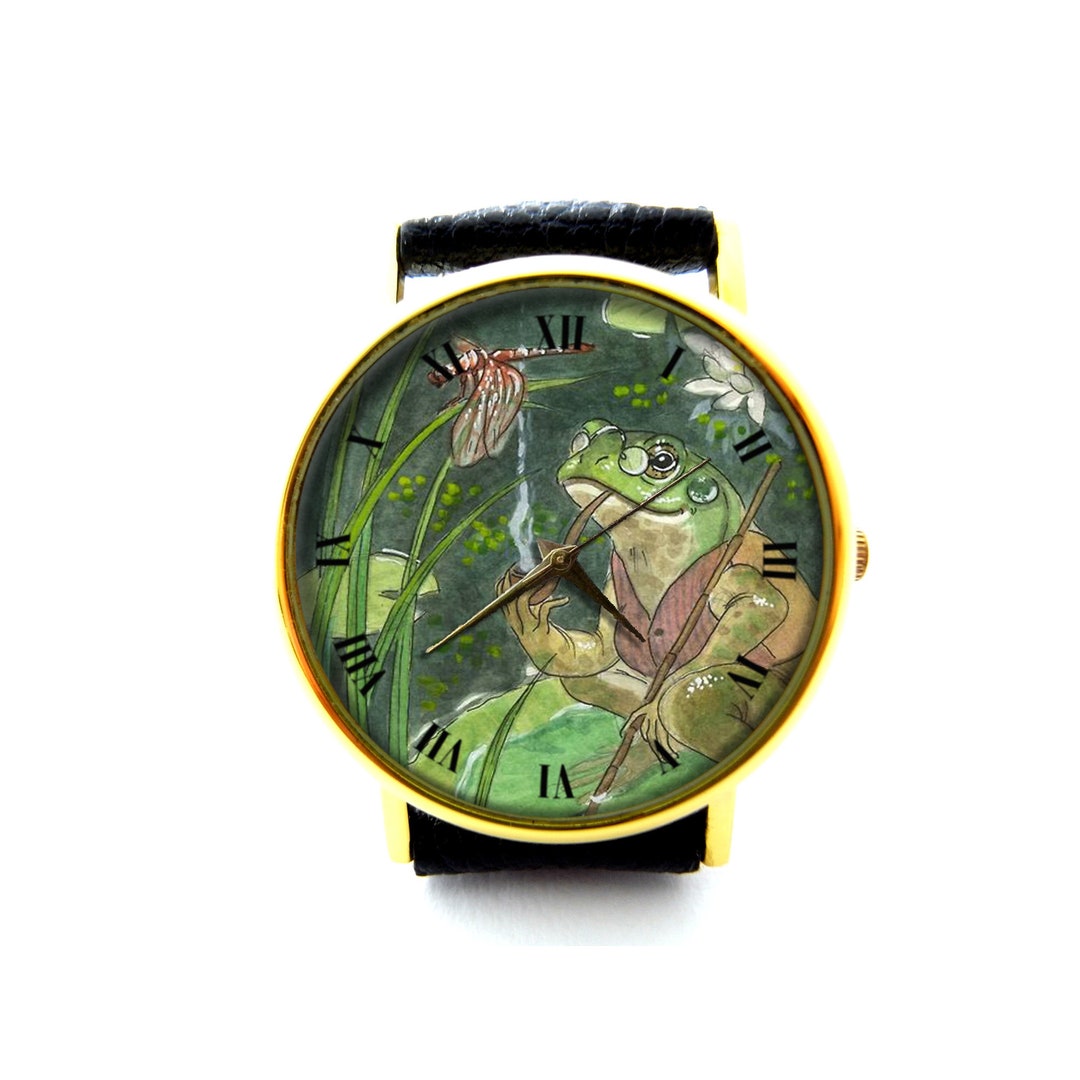 Frog Smoking Leather Watch, Frog Ladies Watch, Unisex Watch, Funny Frog ...
