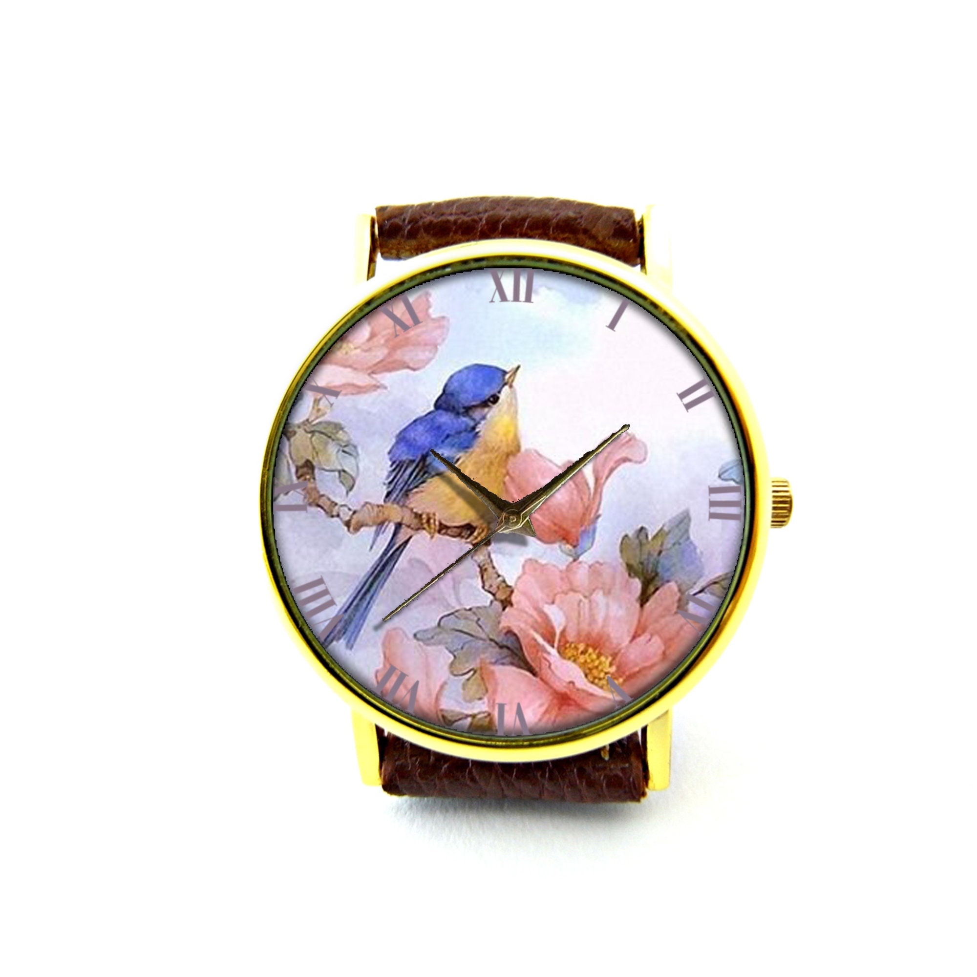 Flower Bird Leather Watch, Flower Bird Ladies Watch, Unisex Watch ...