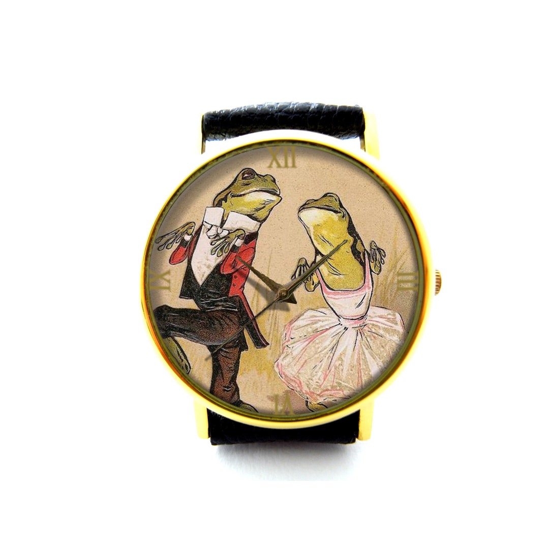 Jitterbug Frogs Leather Watch, Frog Ladies Watch, Unisex Watch, Funny ...