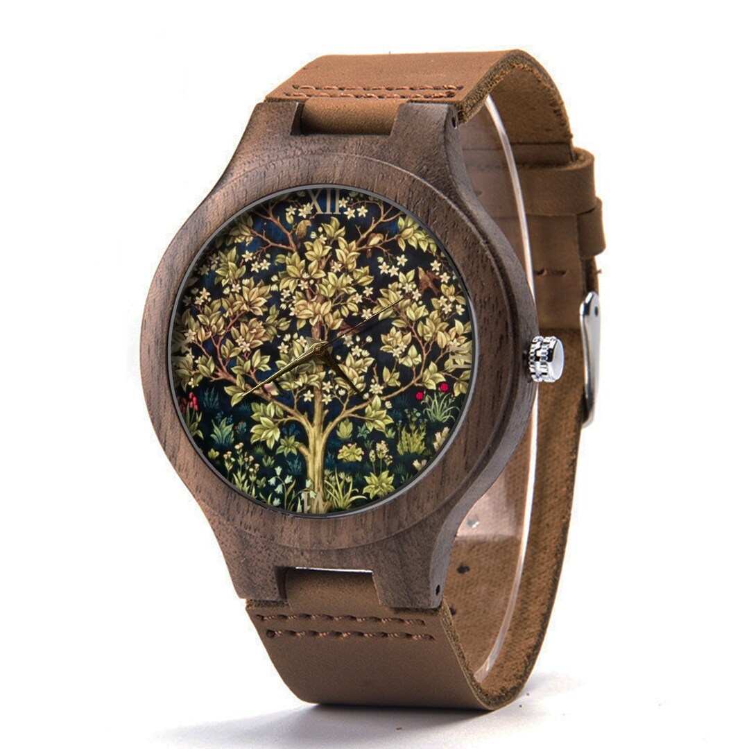 William Morris Tree of Life Wood Leather Watch, Tree of Life Art Wood ...