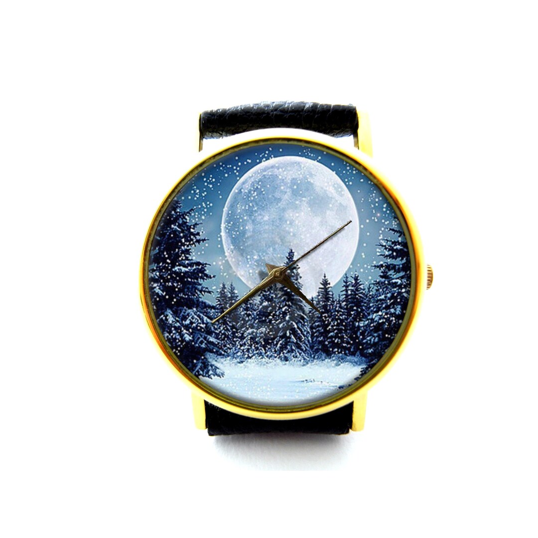 Winter Solstice Leather Watch, Winter Moon Ladies Watch, Unisex Watch ...