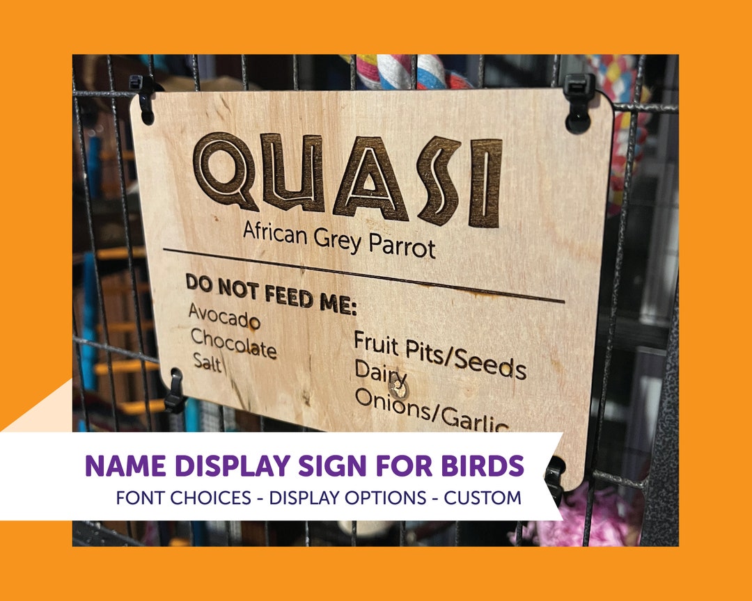 Wooden Bird Display Name Sign // Custom Plaque for Bird Cage // With or ...