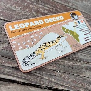 Wooden LEOPARD GECKO Zoological Species Sign Full Color Reptiles Ball ...