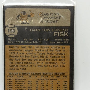 1973 Carlton Fisk Topps All Star Rookie Card #193 - Etsy