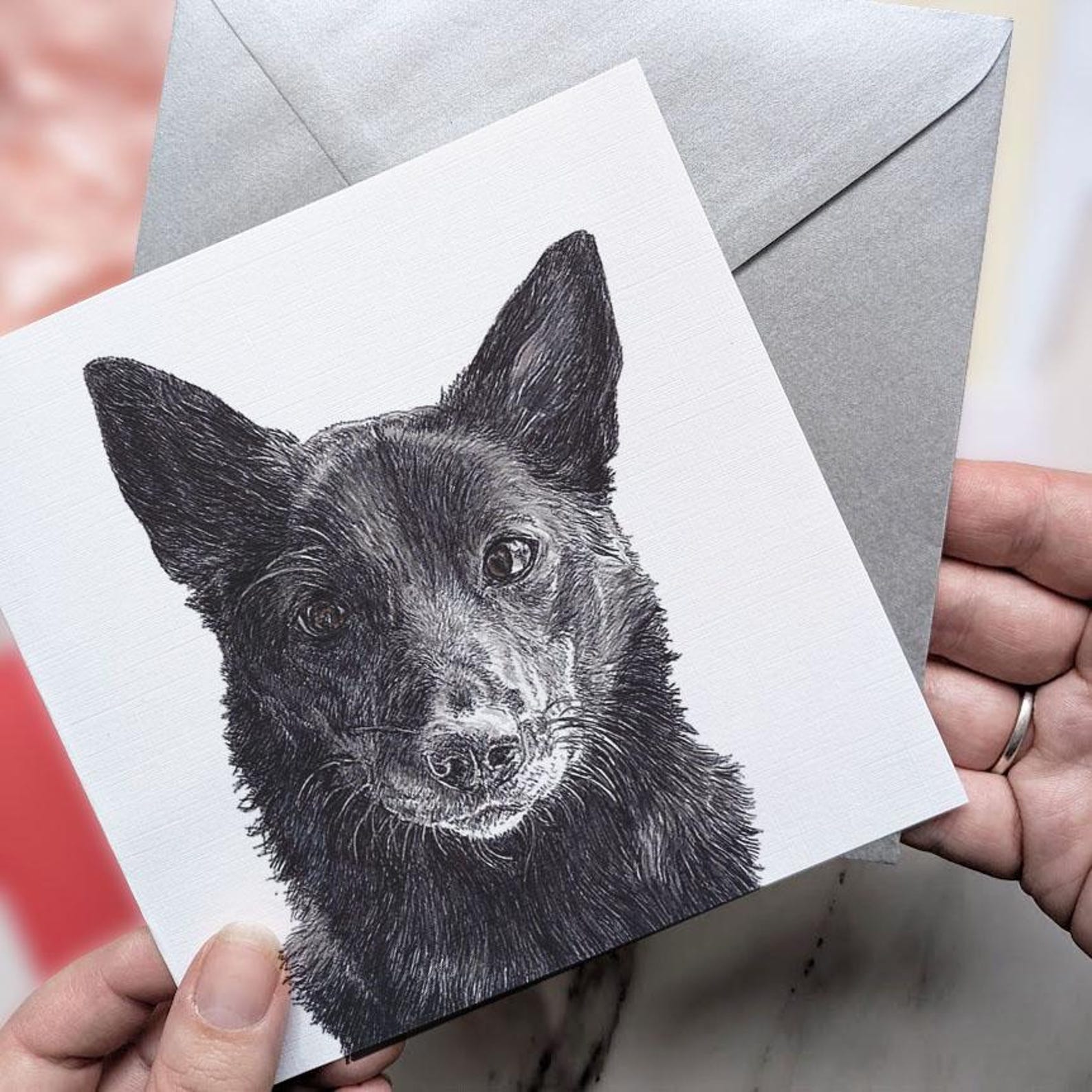 Norwegian Buhund Dog Card / Wheaten and Black Nordic Spitz Dog / Blank ...