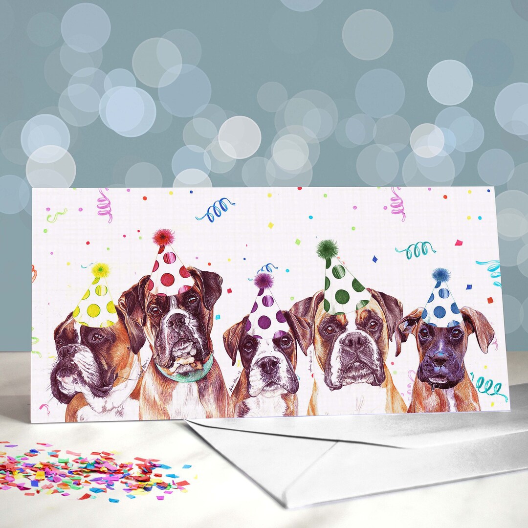 Boxer Birthday Greeting Cards - Variety of Party Themed Designs / Blank ...