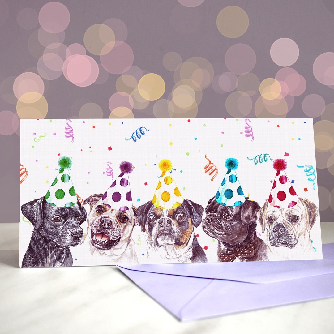 Everyday I'm Pugglin' - Puggle Greeting Cards - Party Hats on Five ...