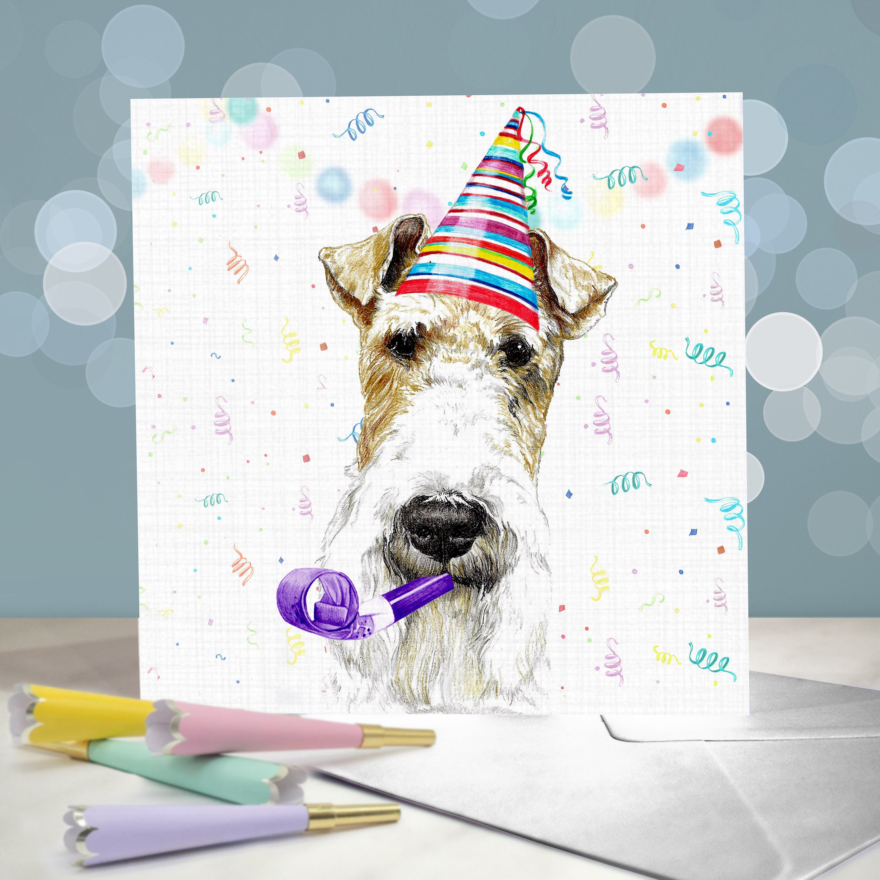 Wire Fox Terrier Birthday Greeting Card / Blank Inside / Celebration ...