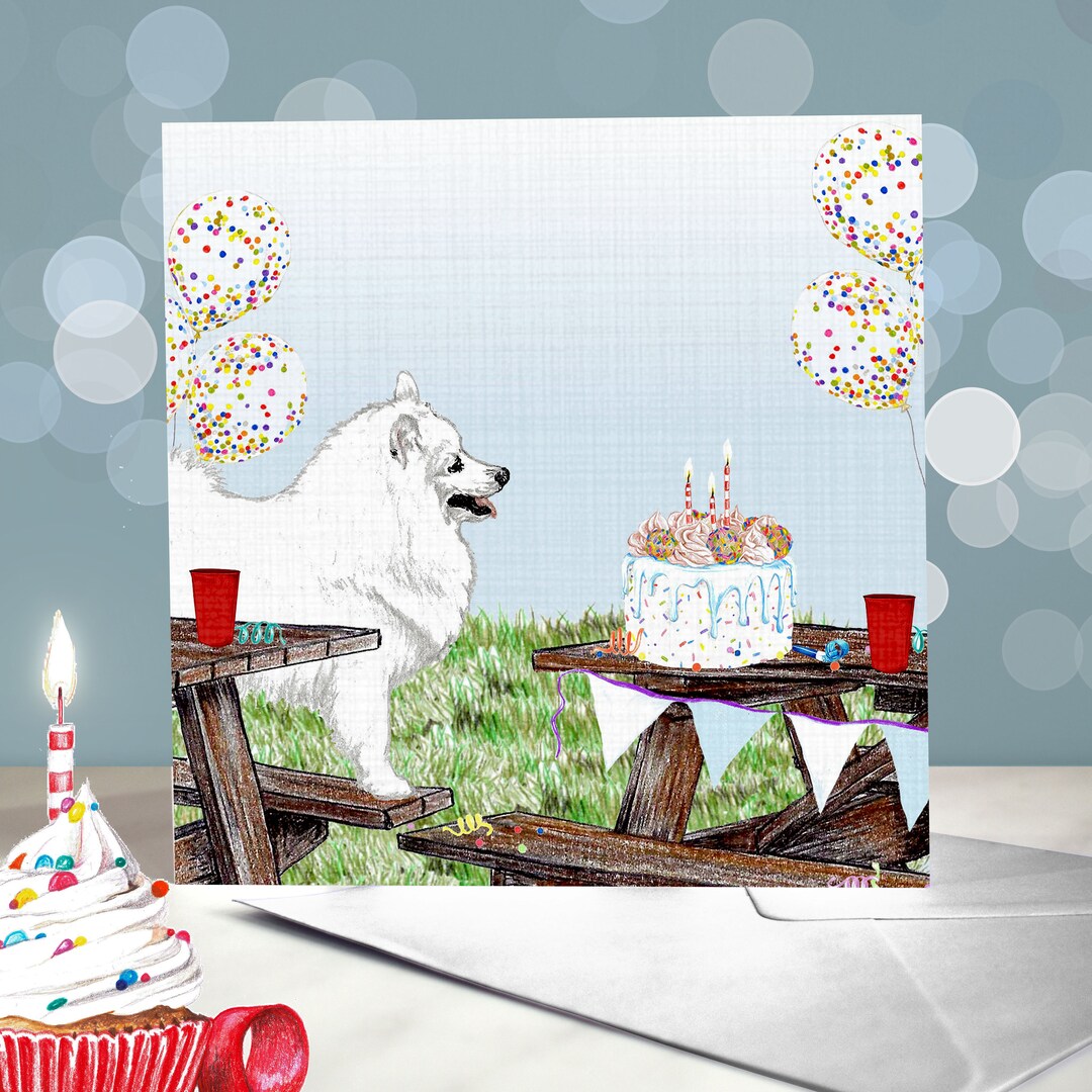 Japanese Spitz Dog Birthday Cards / White Fluffy Dog / Blank Inside ...