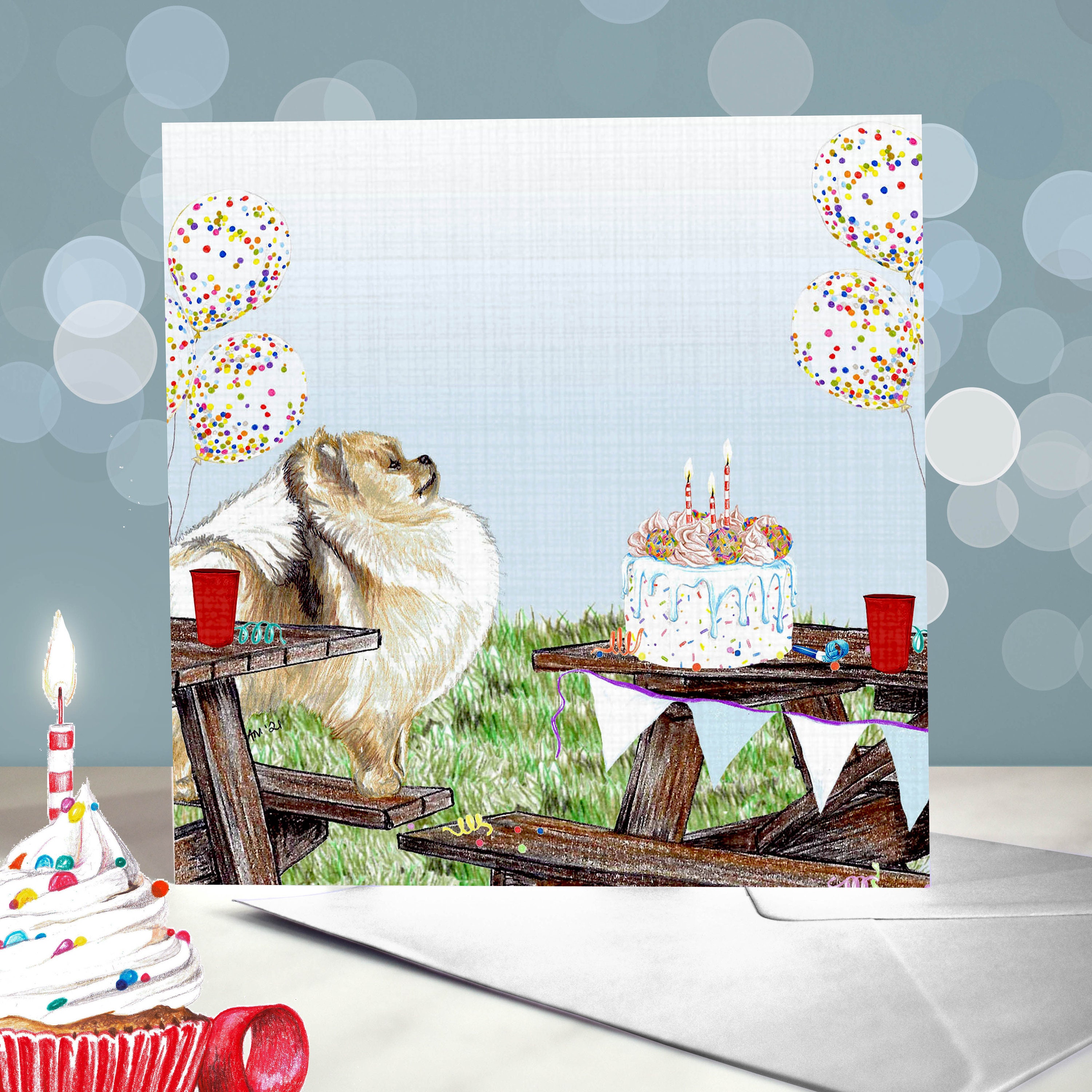Pomeranian / Pom Birthday Greeting Card / Blank Inside / Four Poms ...