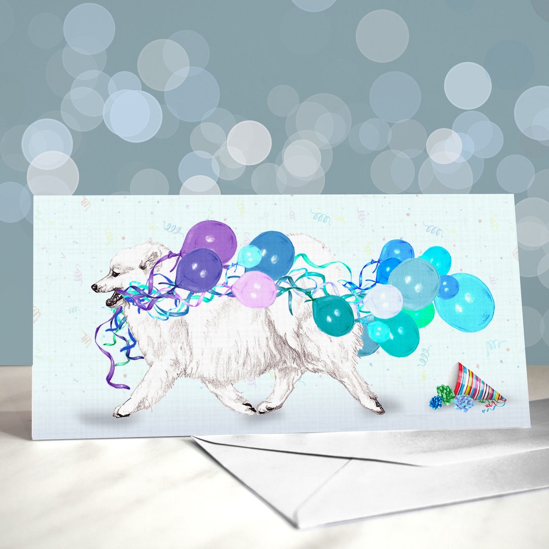 Japanese Spitz Birthday Greeting Cards White Fluffy Dogs / Blank Inside ...