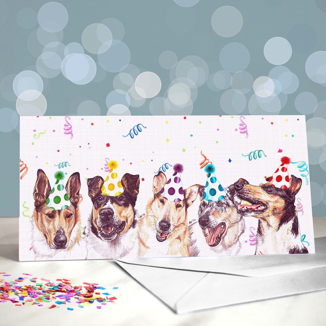 Smooth Collie Birthday Greeting Cards / Variety of Party Themed Designs ...