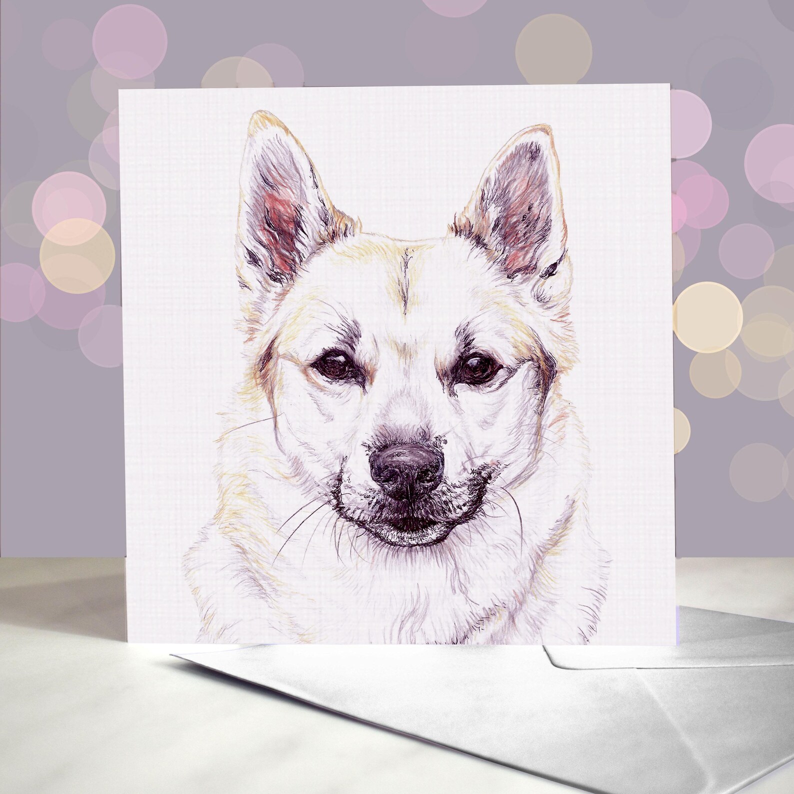 Norwegian Buhund Dog Card / Wheaten and Black Nordic Spitz Dog / Blank ...