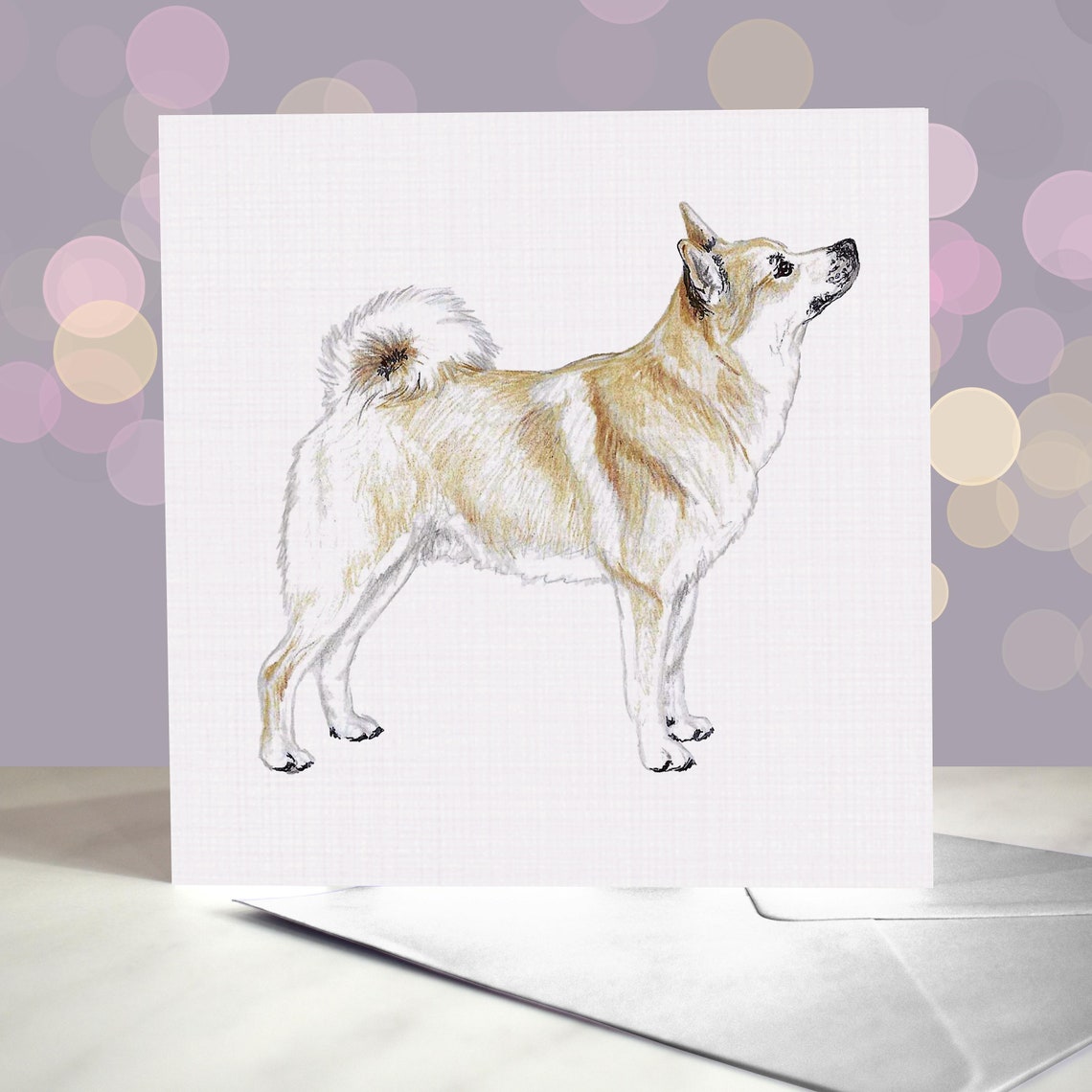 Norwegian Buhund Dog Card / Wheaten and Black Nordic Spitz Dog / Blank ...