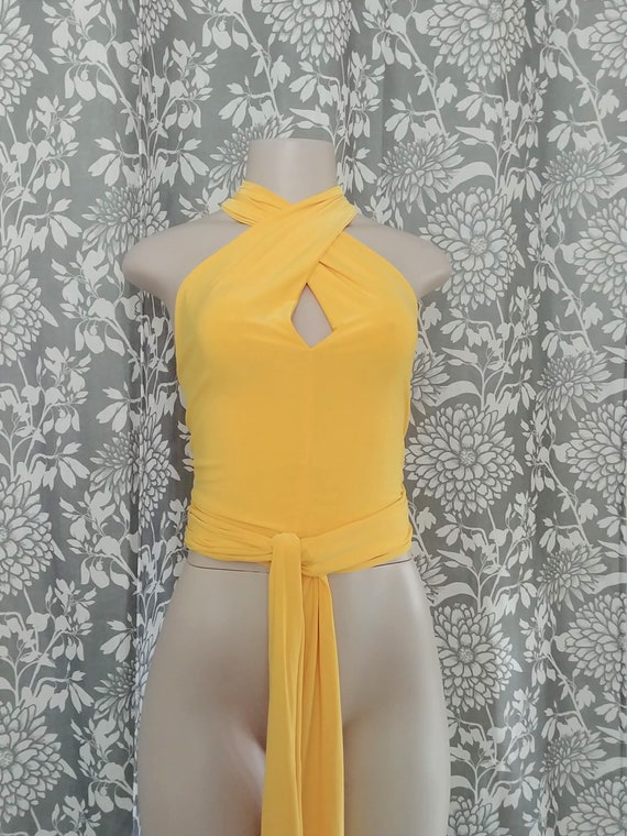 Yellow Wrap Crop Top Halter | Etsy