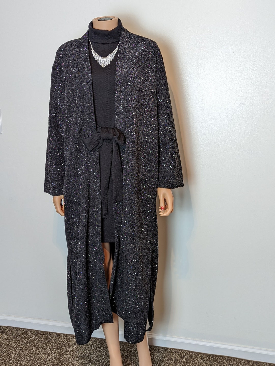 Black Glitter Knit Cardigan Duster Womens Long Cardigan - Etsy