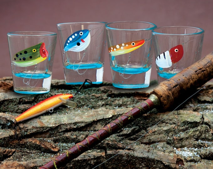 Fishing Lures Hand Painted Shot Glass Set of 4 - Etsy