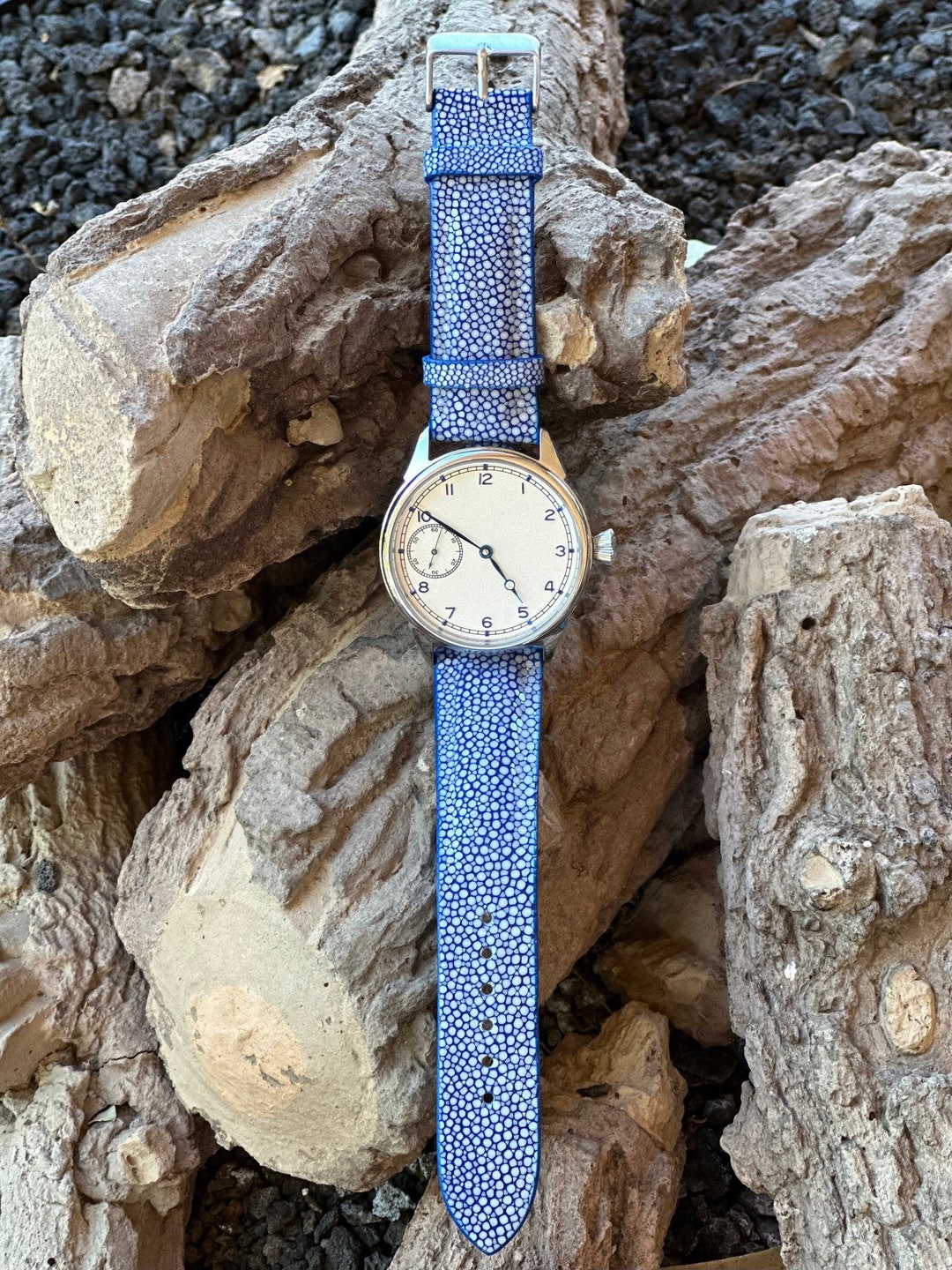 Skeleton Watch With White Dial, Blue Hands and Stingray Leather Band - Etsy