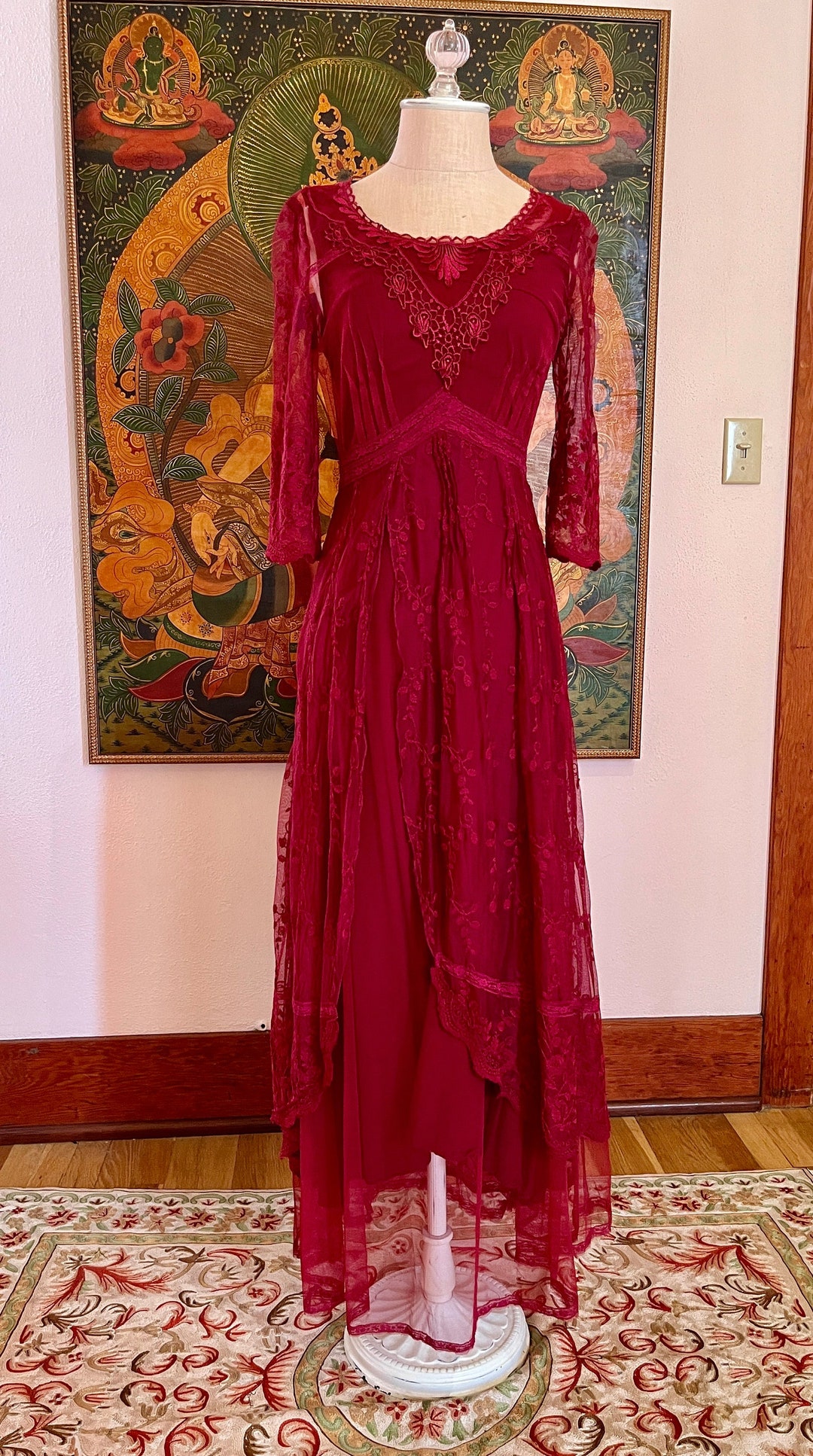 BURGUNDY LACE GOWN/ Romantic Layered Lace Embroidery Dress/ Gorgeous ...