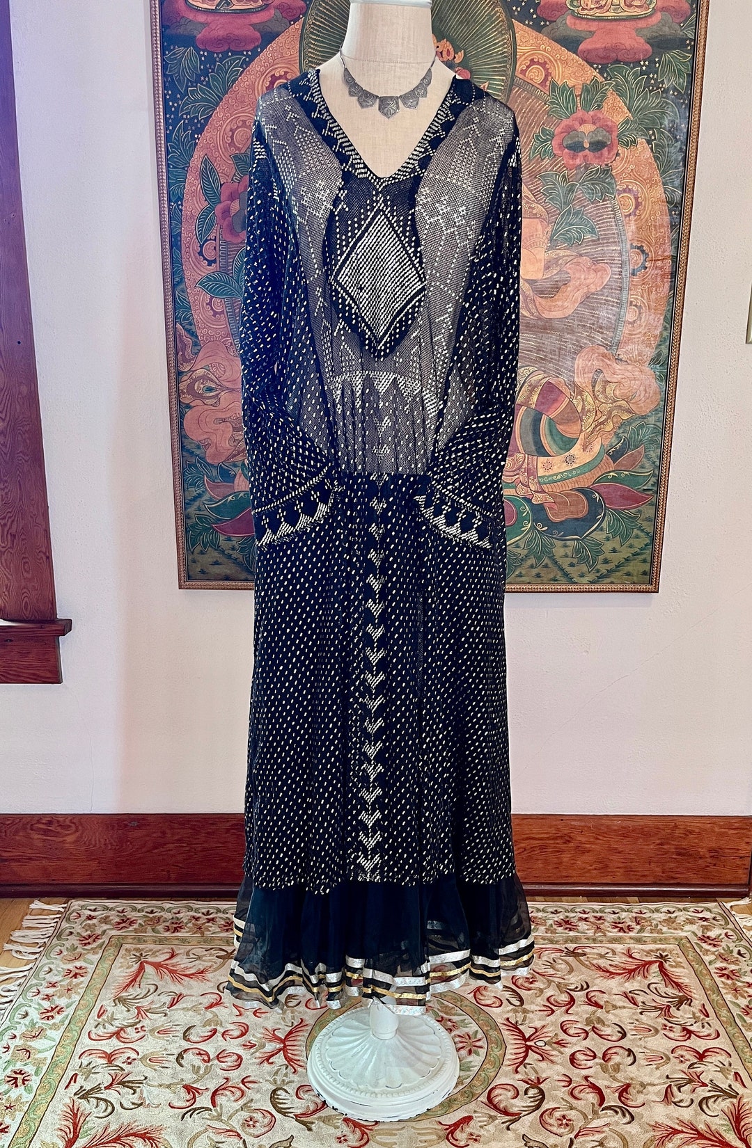 1920s AUTHENTIC ASSUIT DRESS/ Antique Egyptian Revival Art Deco Maxi ...