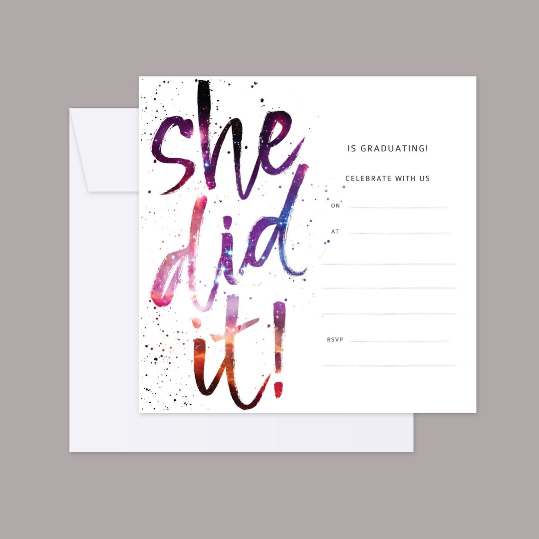 25 Graduation Party Invitations + 25 Natural White Envelopes 6x6" - She ...
