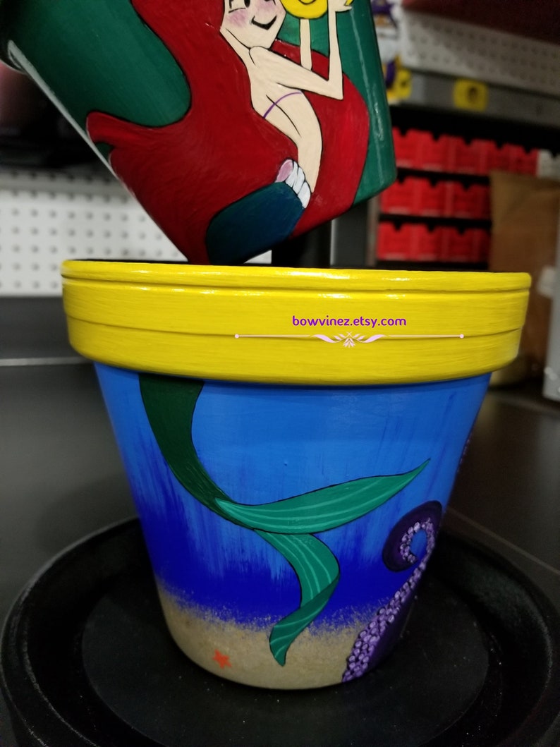 Little Mermaid Themed Tiltled Flower Pots With Stand Hand - Etsy