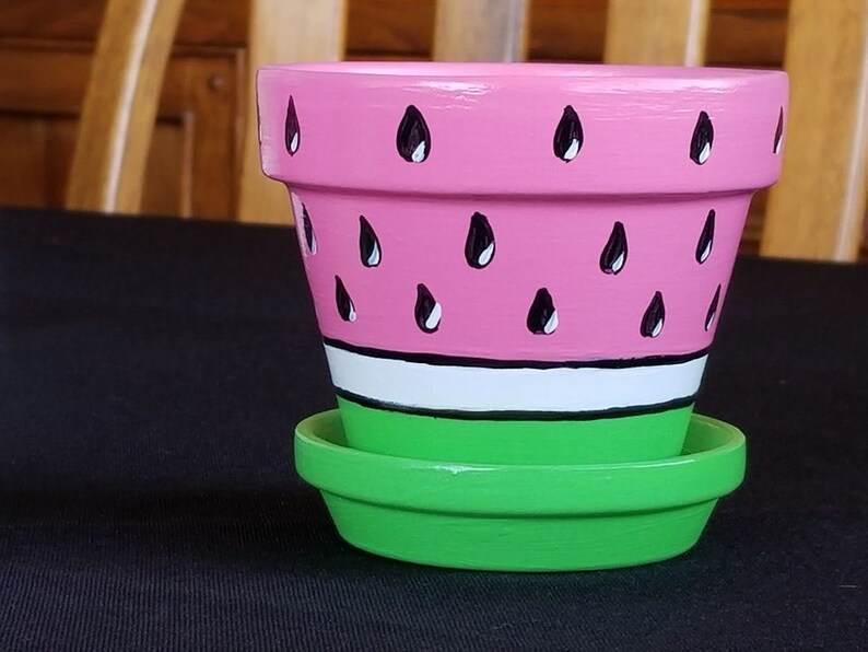 Hand Painted Pink Watermelon 3 Clay Flower Pot - Etsy